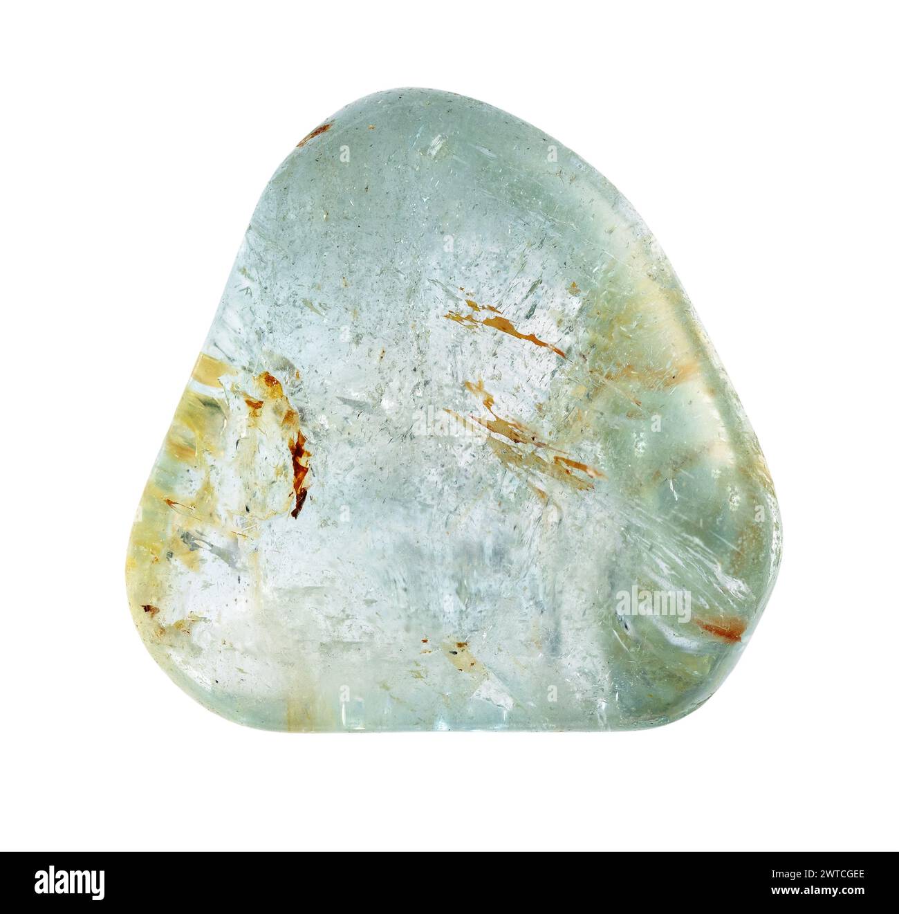 specimen of natural polished blue topaz gemstone cutout on white ...