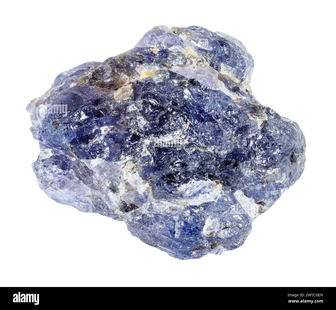 specimen of natural raw cordierite gemstone cutout on white background ...