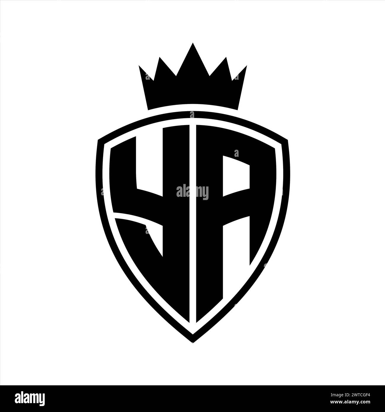 YA Letter bold monogram with shield and crown outline shape with black ...