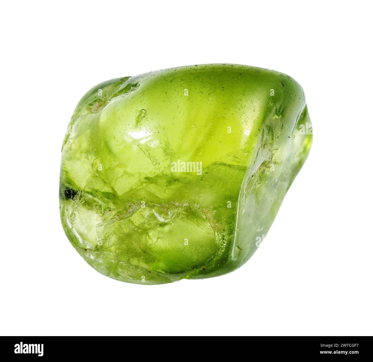 specimen of natural tumbled peridot crystal cutout on white background ...