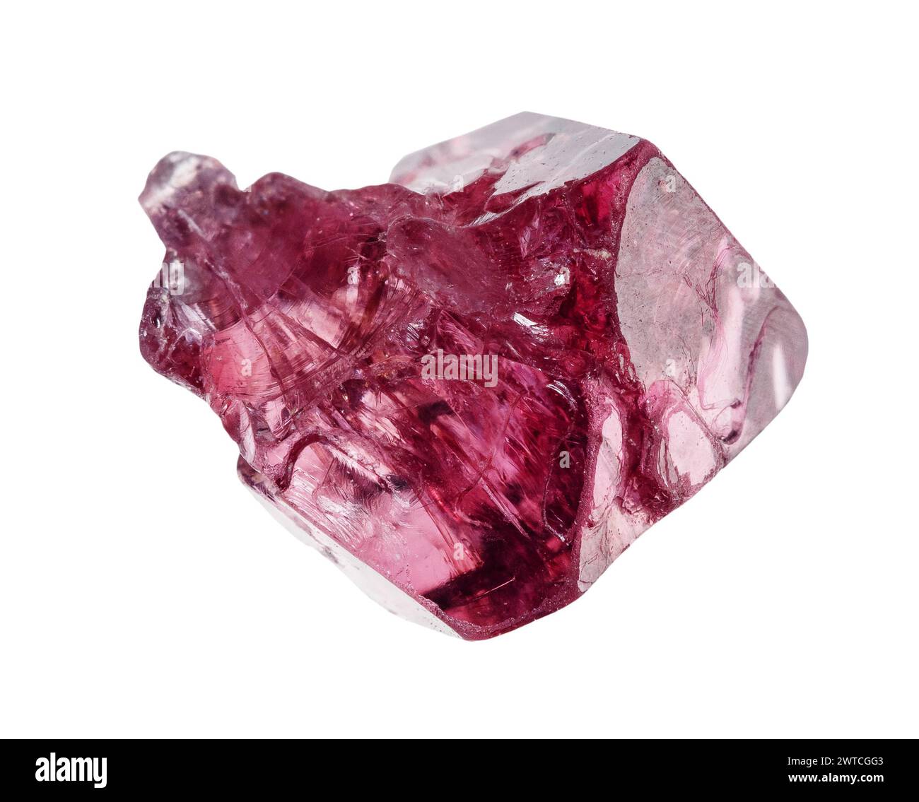specimen of natural raw red spinel crystal cutout on white background ...