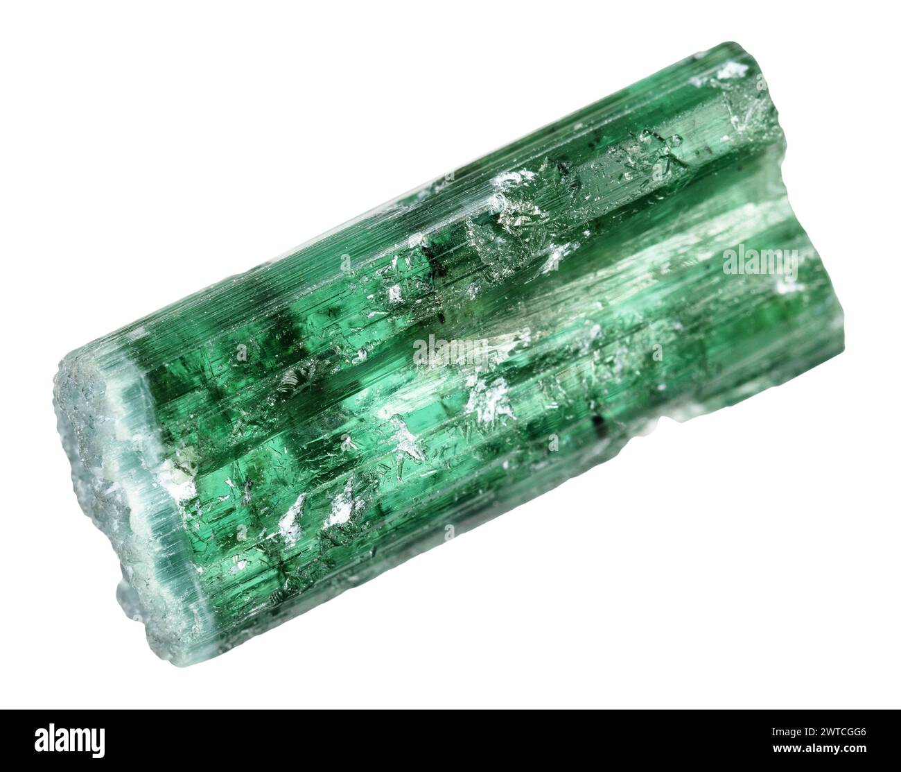 specimen of natural raw verdelite tourmaline crystal cutout on white ...
