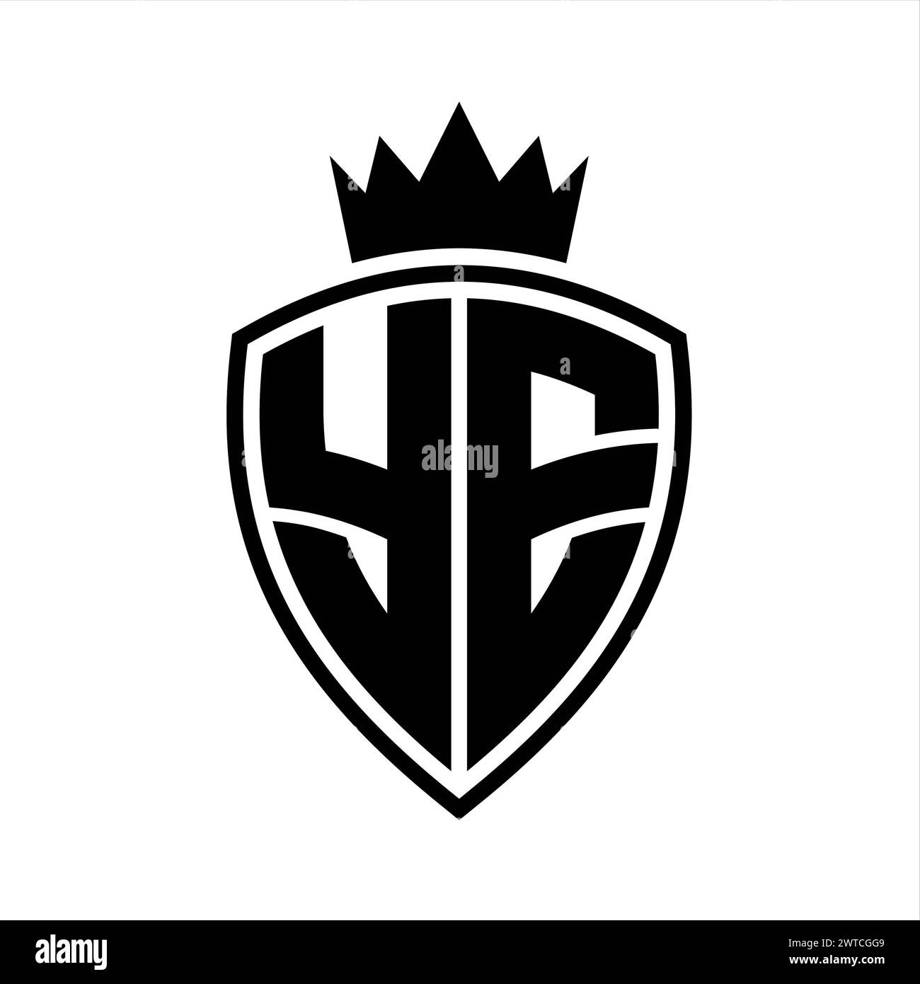YE Letter bold monogram with shield and crown outline shape with black ...