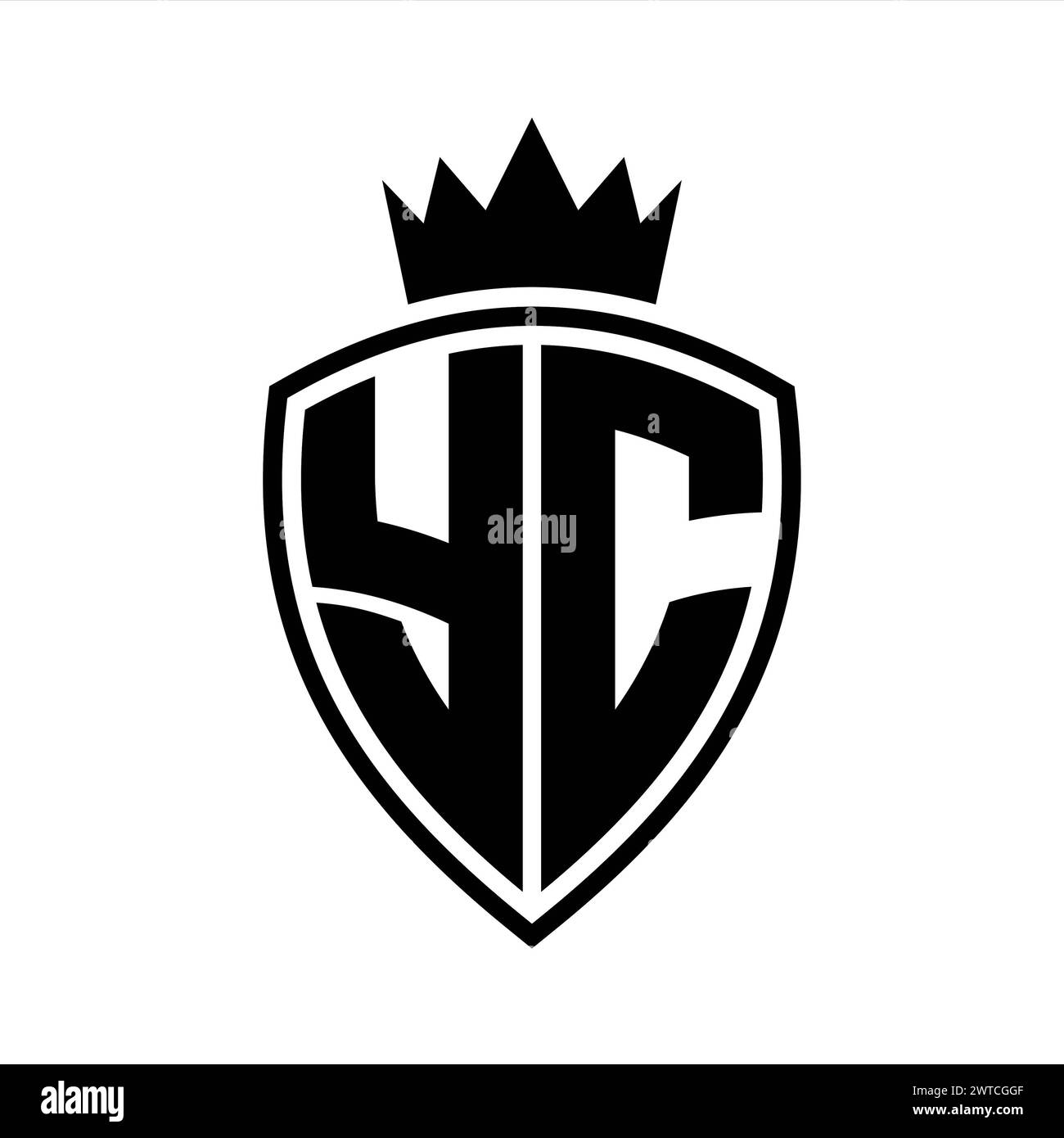 YC Letter bold monogram with shield and crown outline shape with black ...