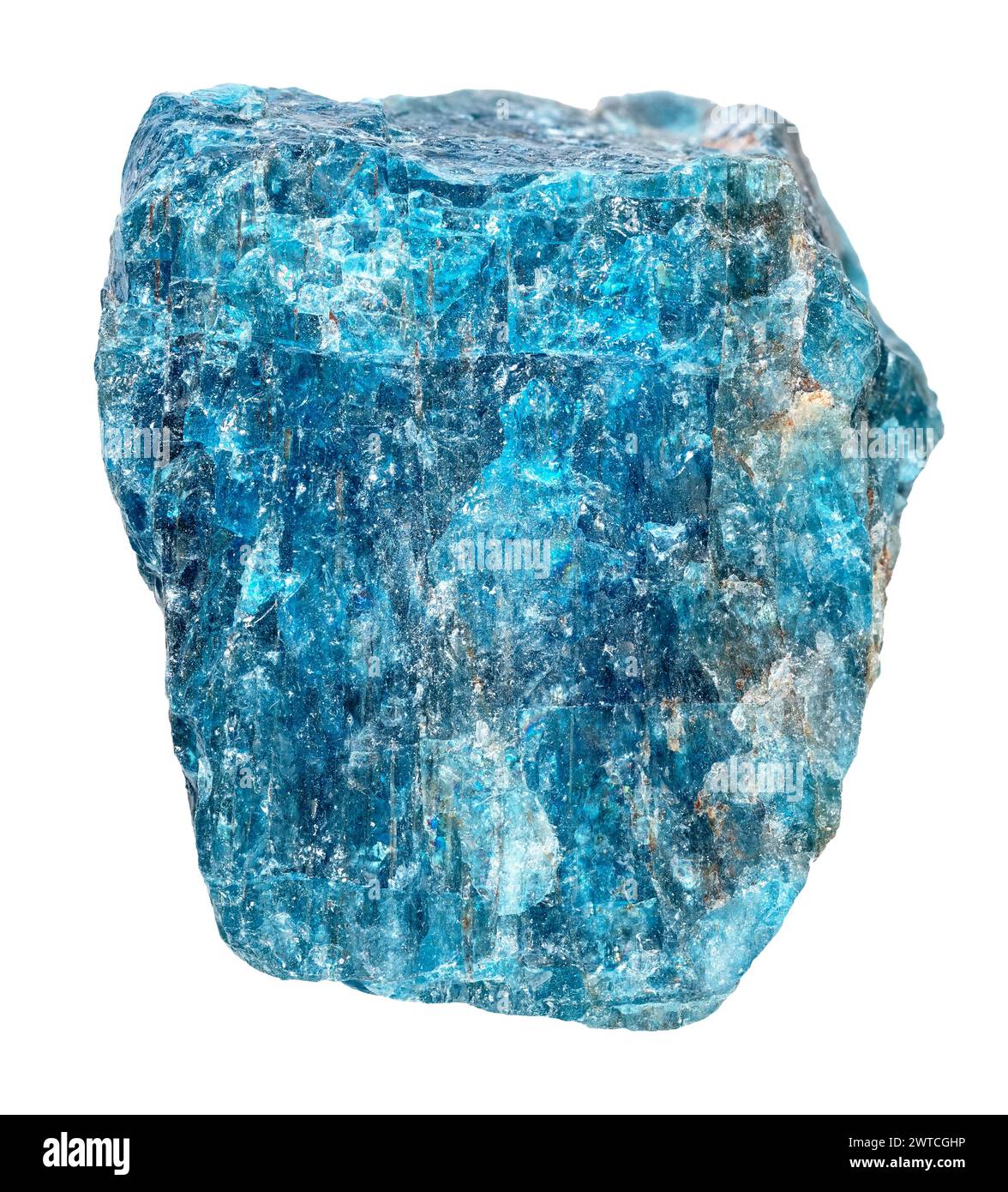 specimen of natural raw blue apatite rock cutout on white background ...