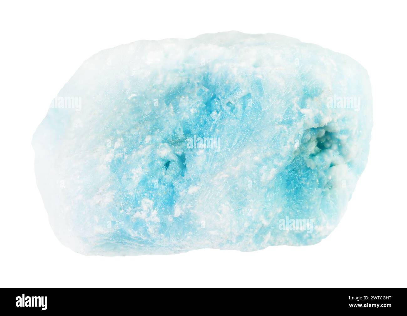 specimen of natural raw blue aragonite rock cutout on white background ...