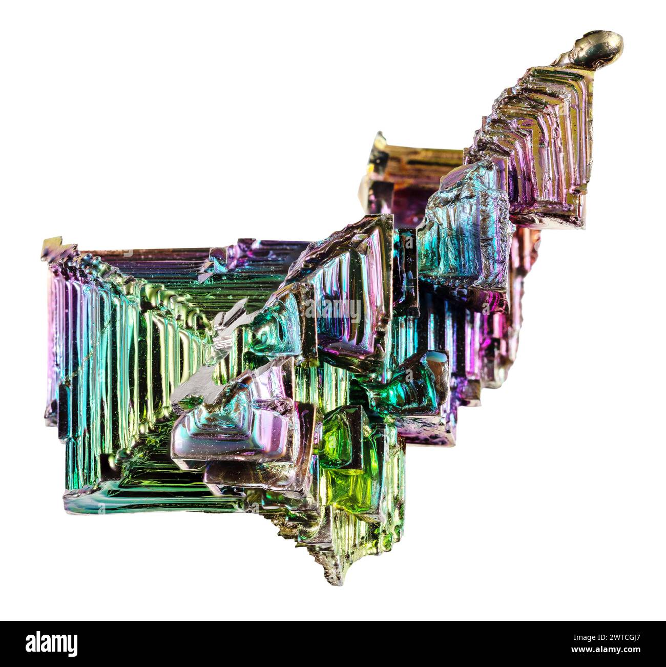 specimen of artificial grown bismuth mineral cutout on white background ...