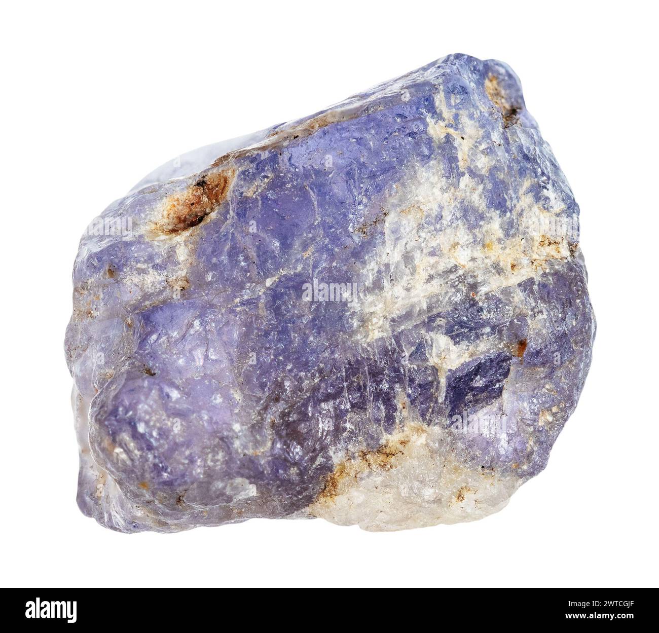 specimen of natural unpolished cordierite crystal cutout on white ...