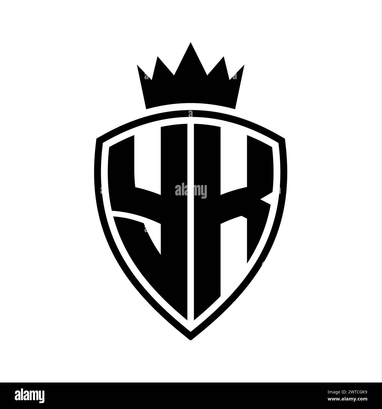 YK Letter bold monogram with shield and crown outline shape with black ...
