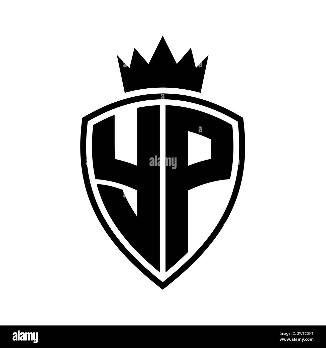 YP Letter bold monogram with shield and crown outline shape with black ...