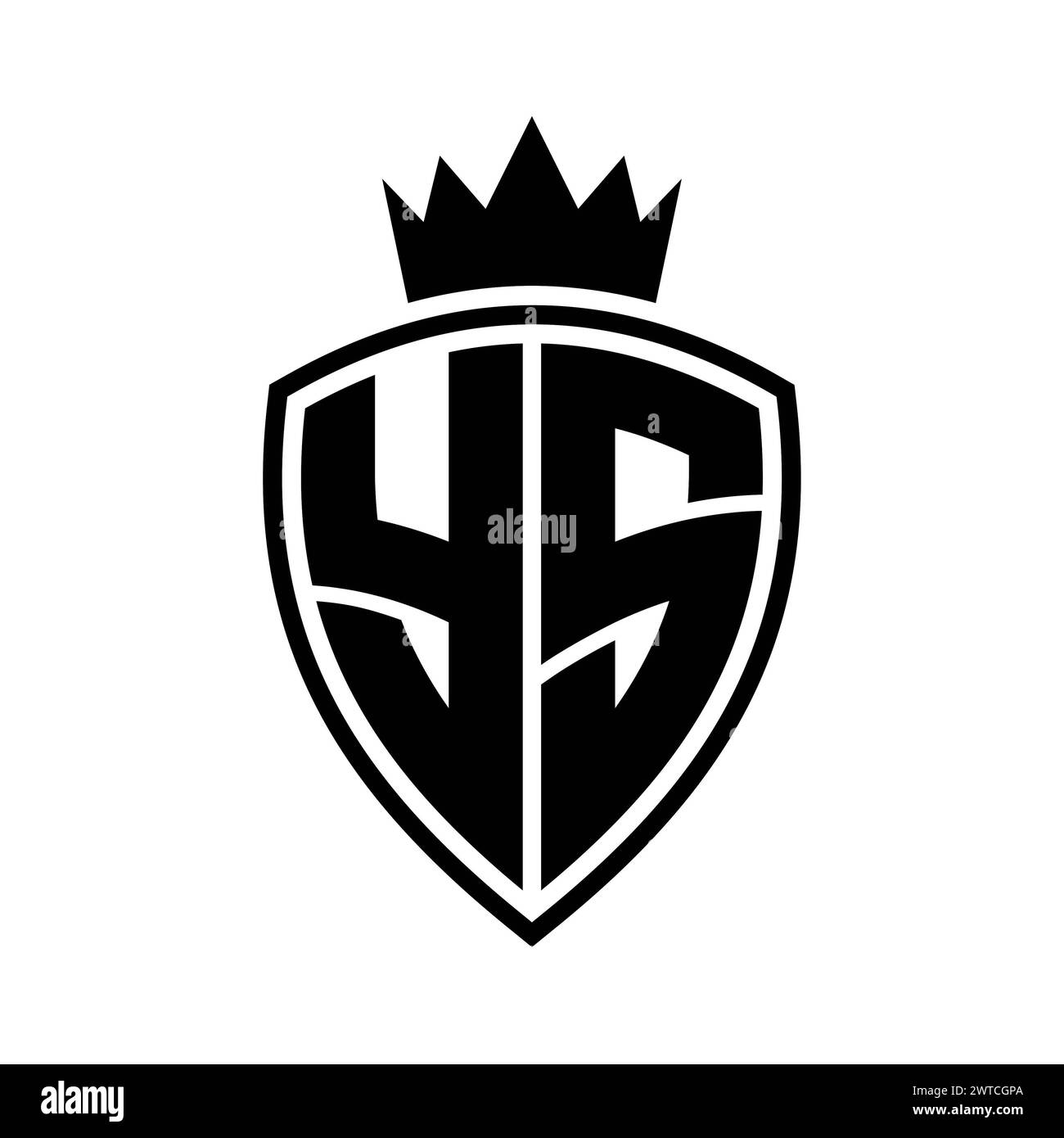 YS Letter bold monogram with shield and crown outline shape with black ...