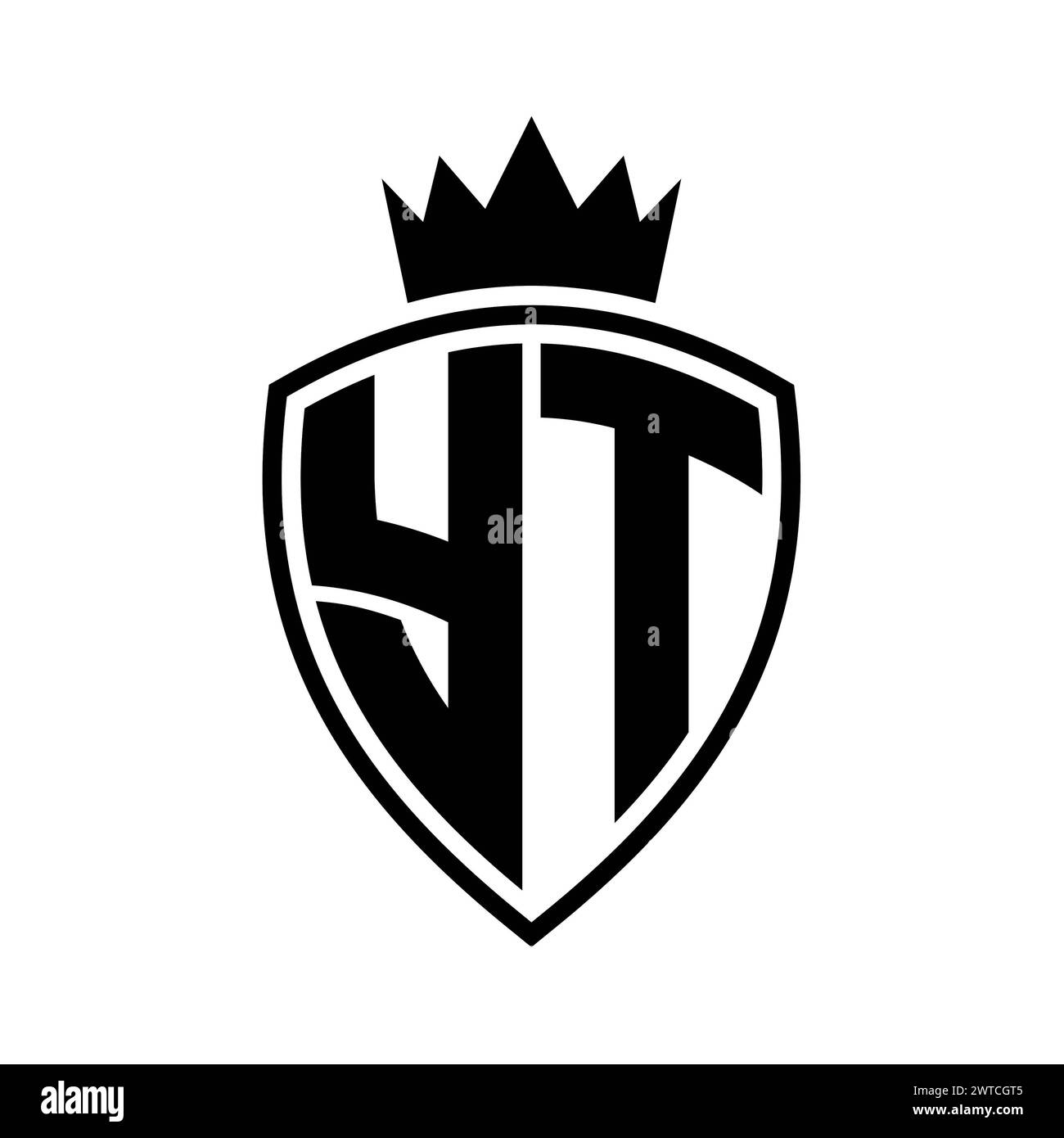 YT Letter bold monogram with shield and crown outline shape with black ...