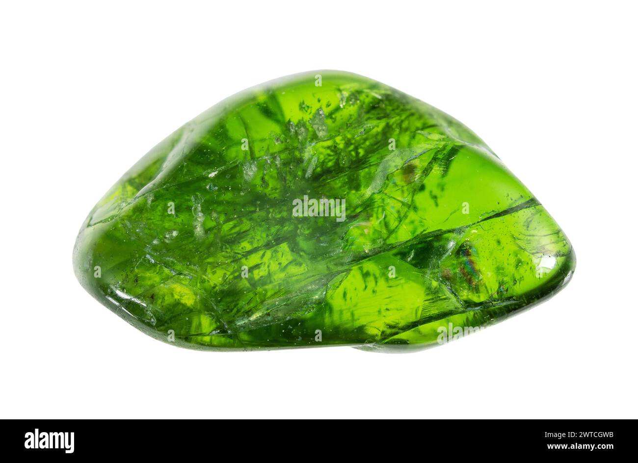 specimen of natural tumbled chrome diopside crystal cutout on white ...