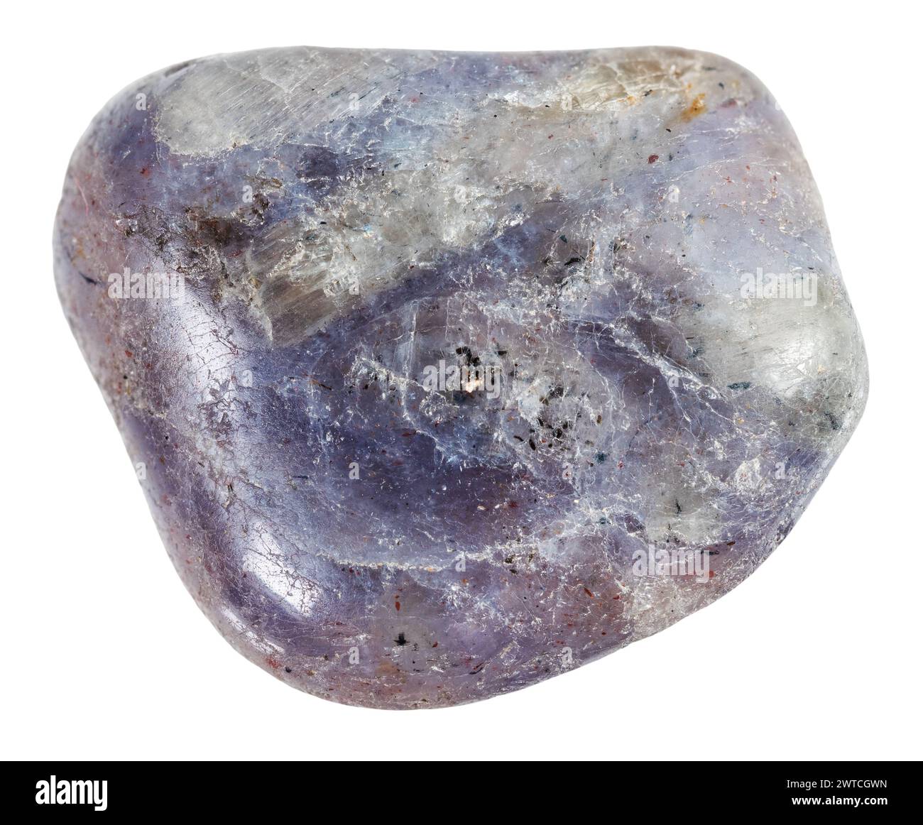 specimen of natural tumbled iolite gemstone cutout on white background ...
