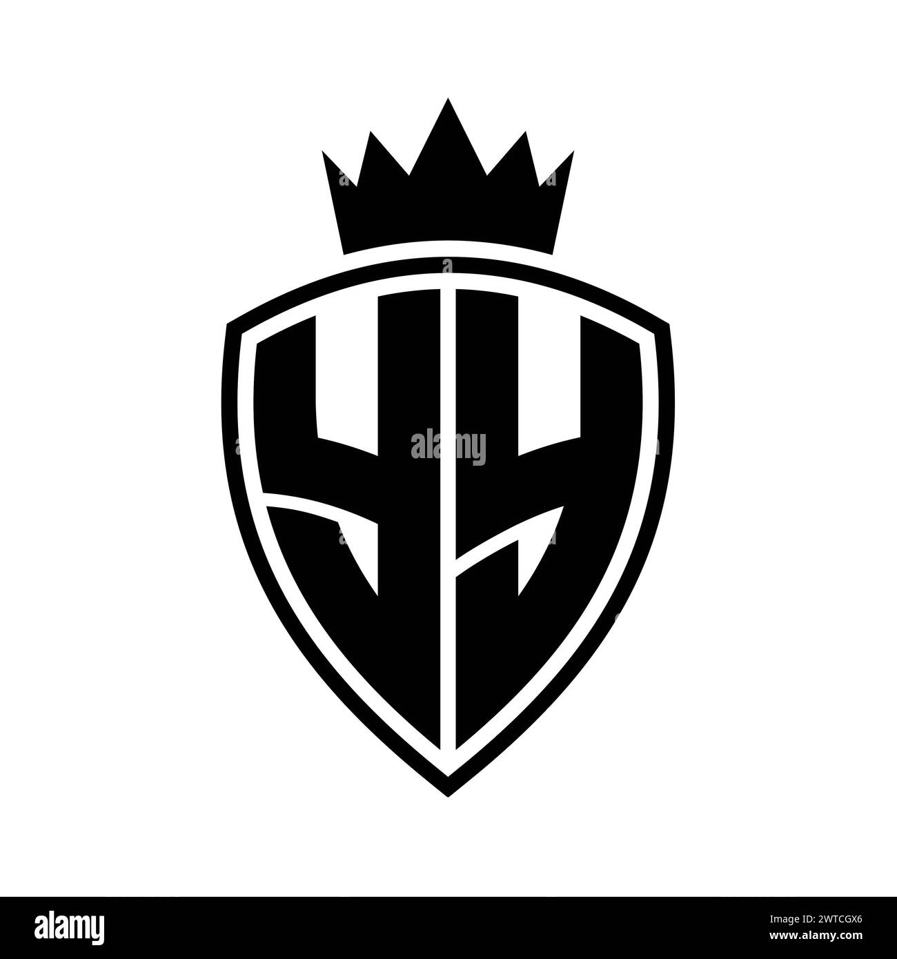 YY Letter bold monogram with shield and crown outline shape with black ...