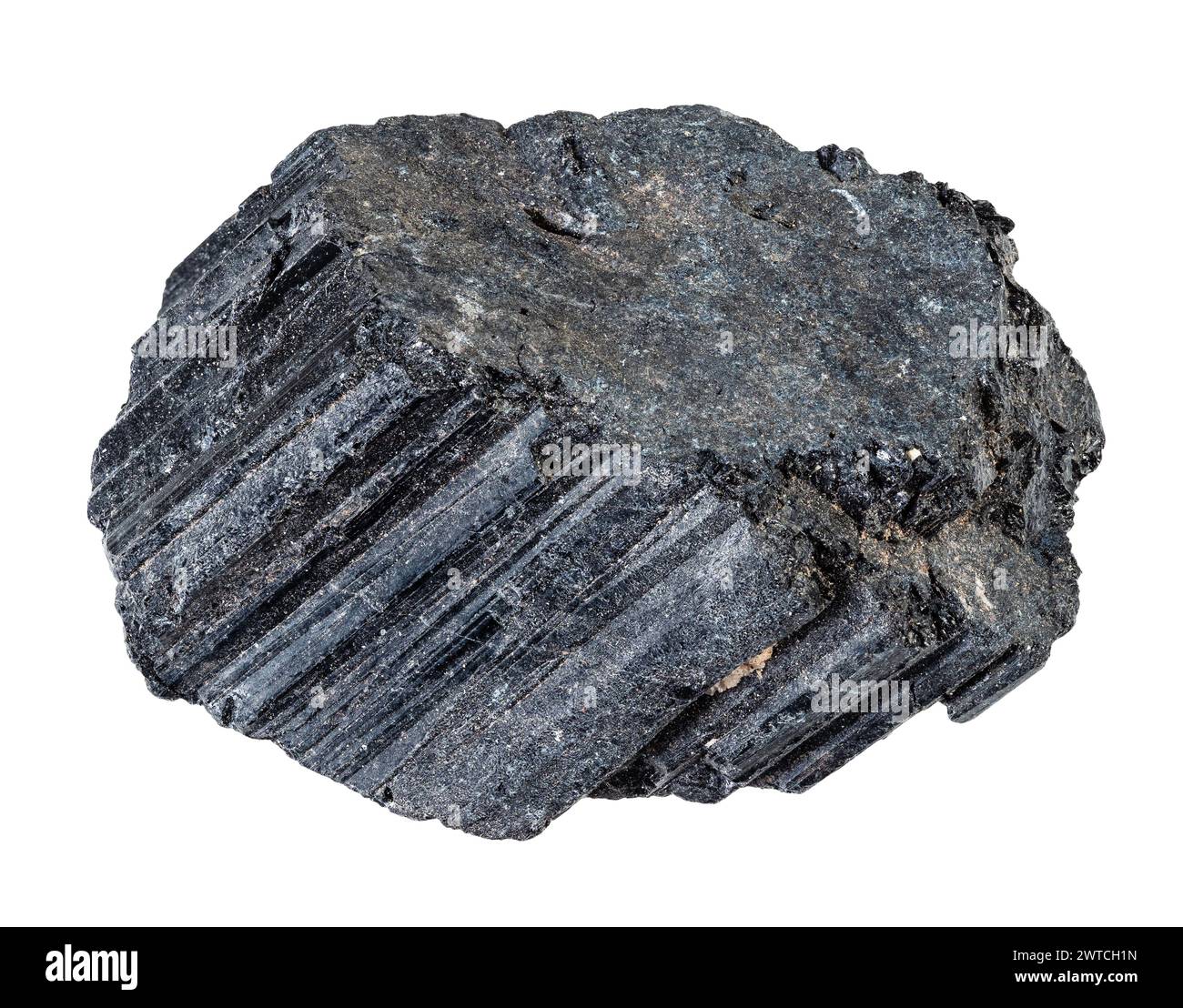 specimen of natural raw black tourmaline schorl rock cutout on white ...