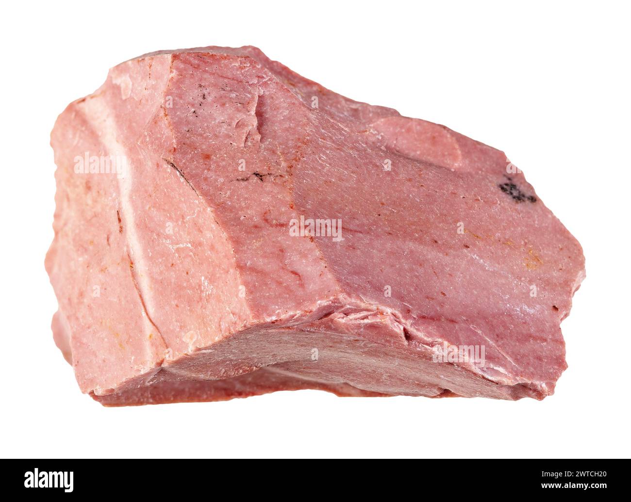 specimen of natural raw pink mookaite mineral cutout on white ...