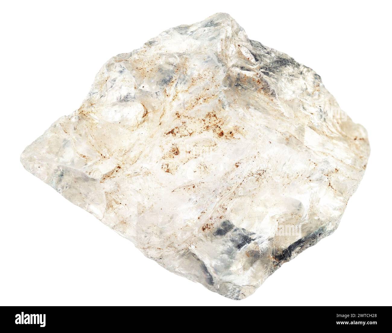 specimen of natural raw rock-crystal quartz mineral cutout on white ...