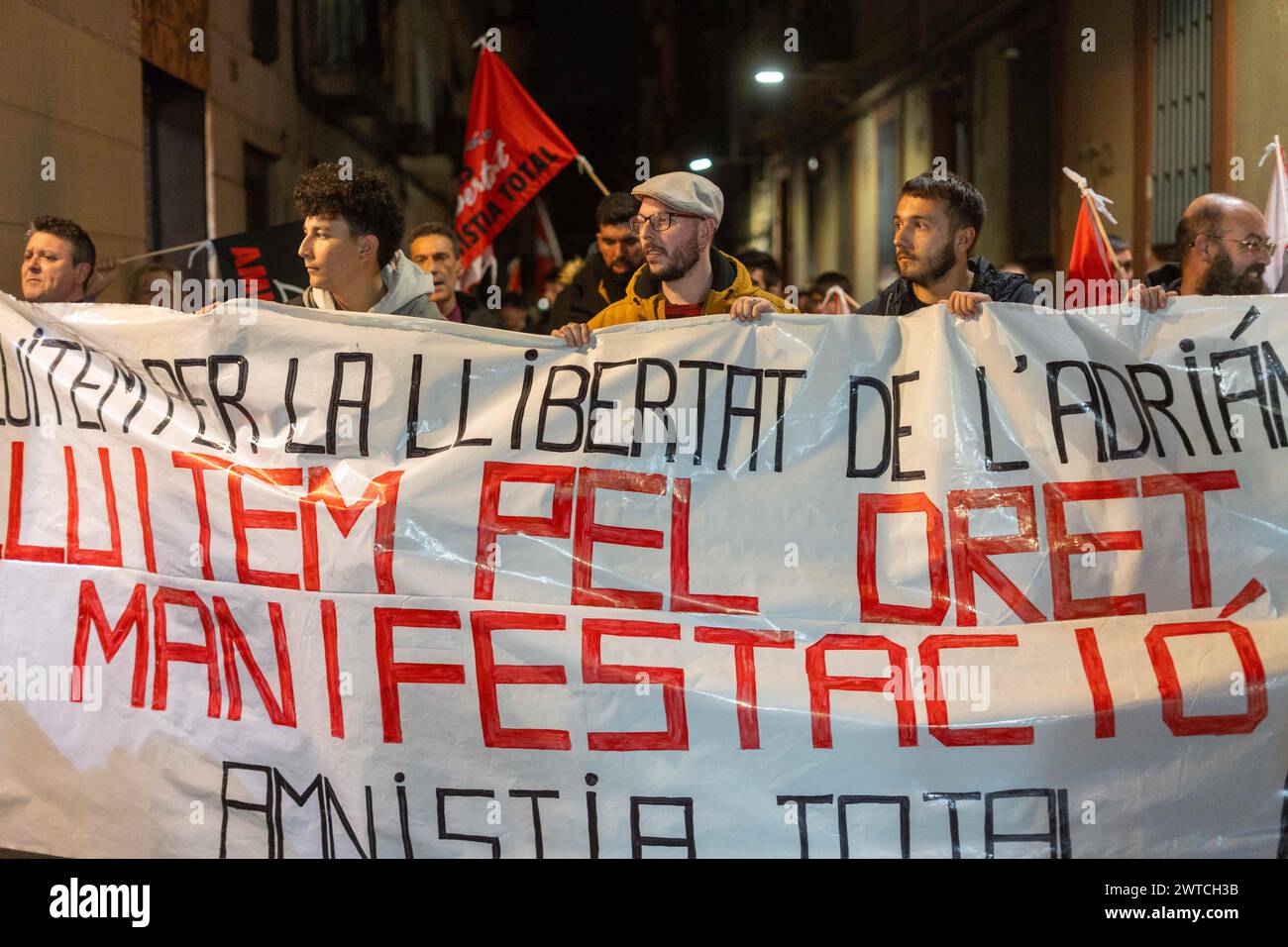 Protest through the streets of the Gracia neighborhood in Barcelona in ...