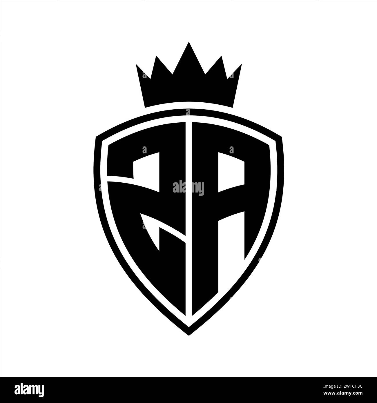 ZA Letter bold monogram with shield and crown outline shape with black ...