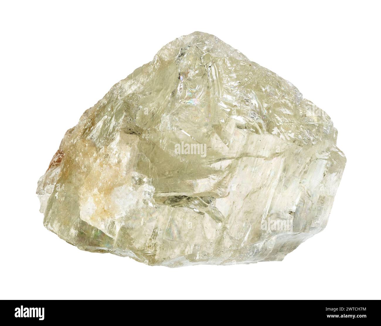 specimen of natural raw hiddenite mineral cutout on white background ...