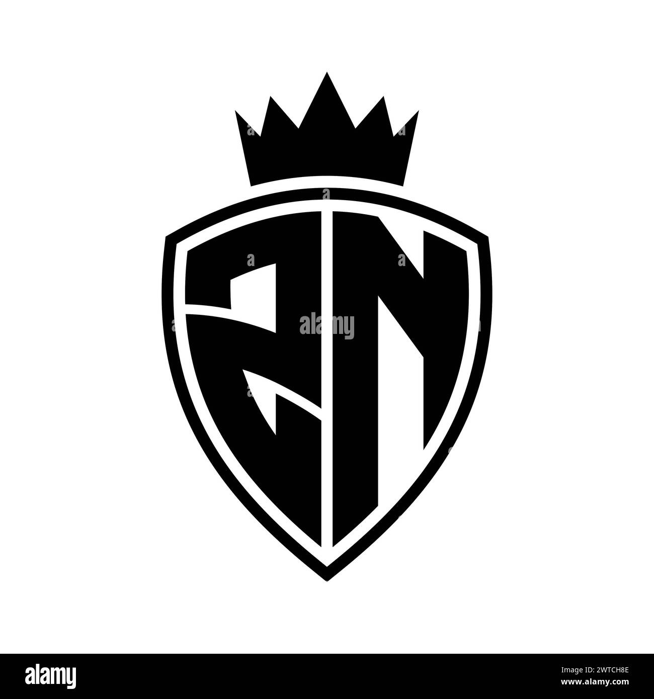 ZN Letter bold monogram with shield and crown outline shape with black ...