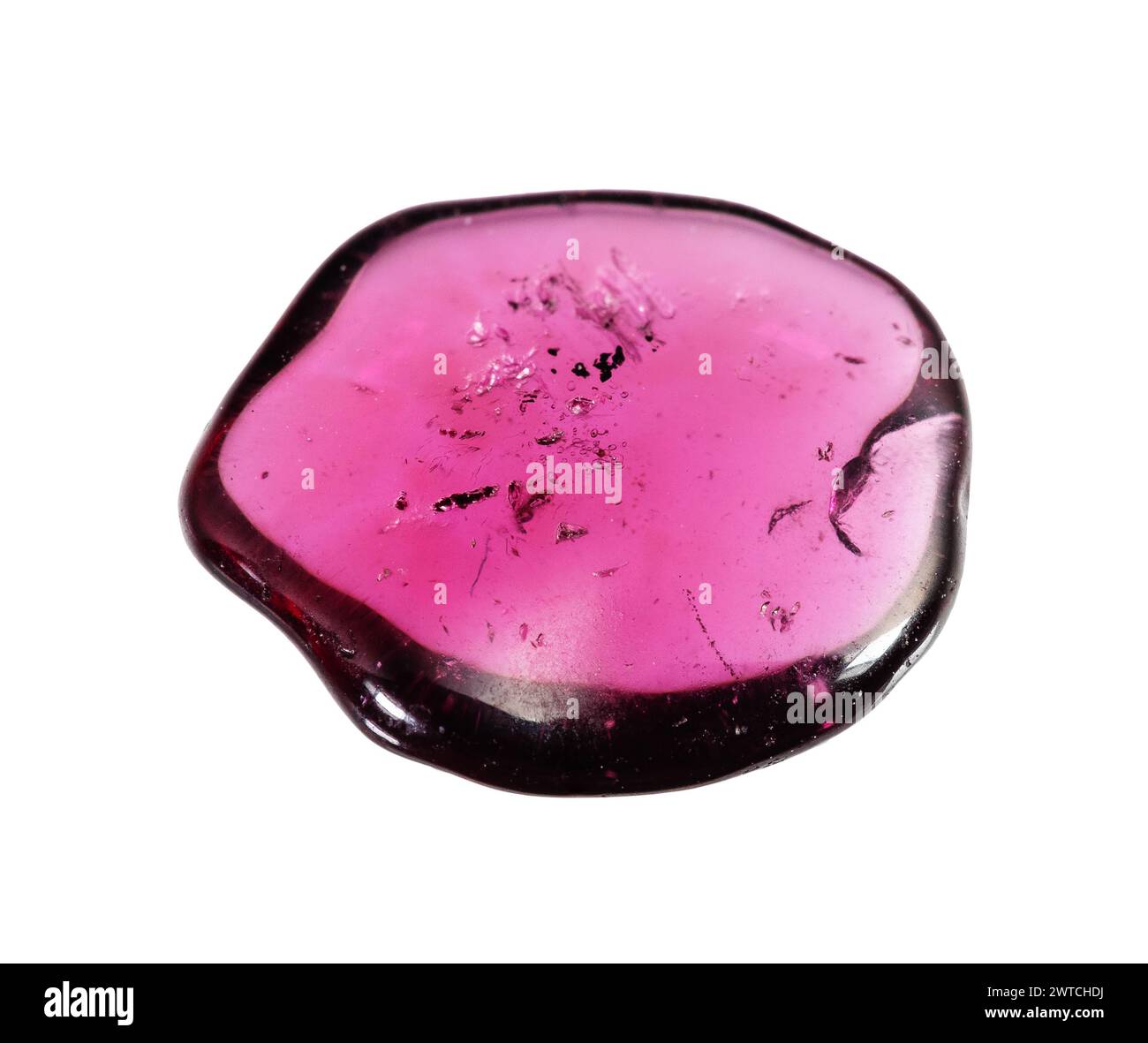 specimen of natural polished rhodolite crystal cutout on white ...