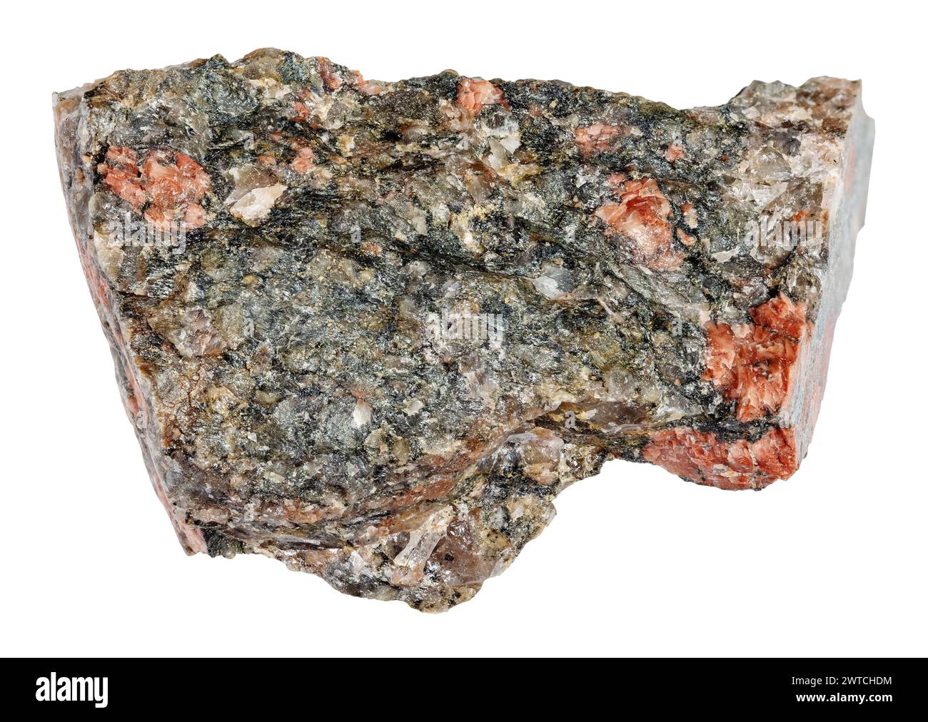 specimen of natural raw gneissoid granite mineral cutout on white ...