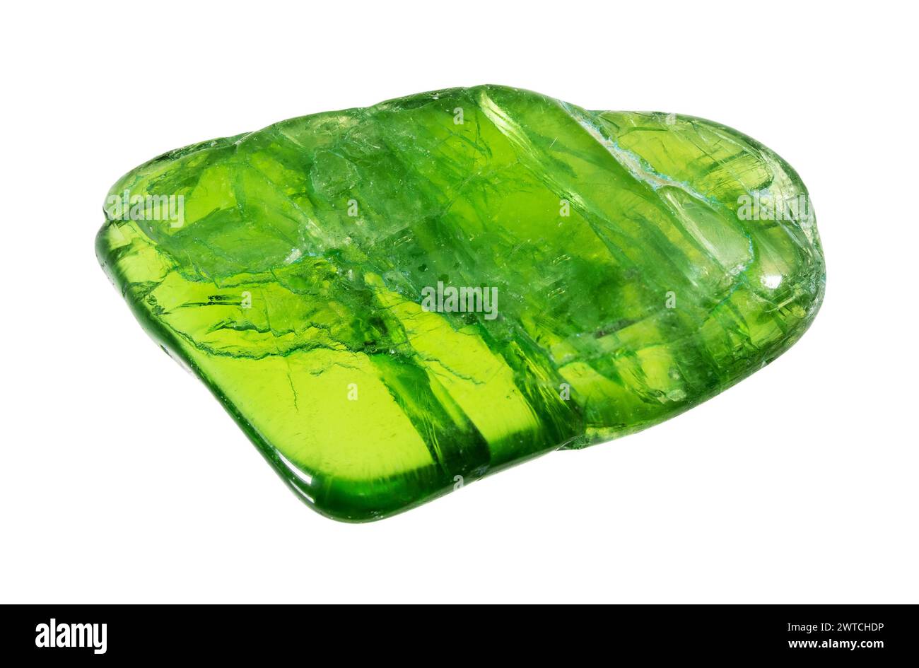 specimen of natural polished chrome diopside crystal cutout on white ...
