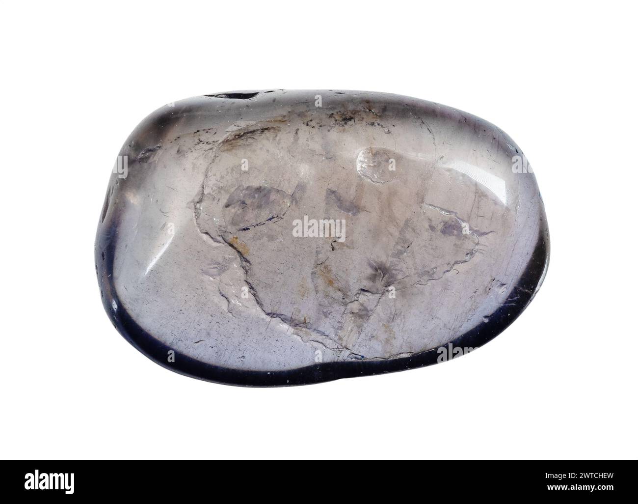 specimen of natural polished cordierite mineral cutout on white ...