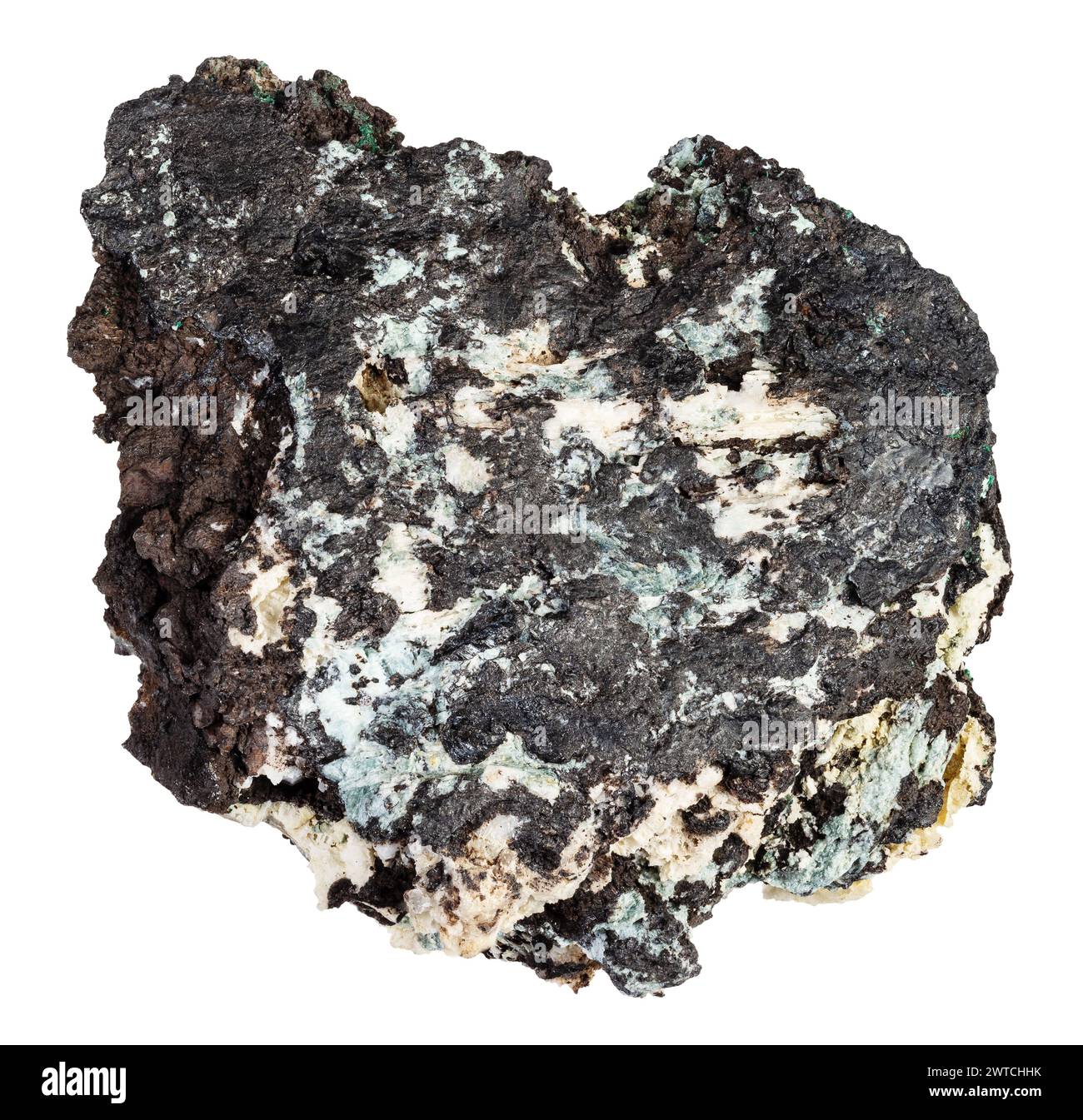 specimen of natural raw tenorite mineral cutout on white background ...