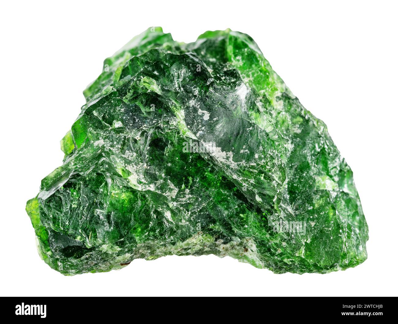 specimen of natural raw chromian diopside gemstone cutout on white ...