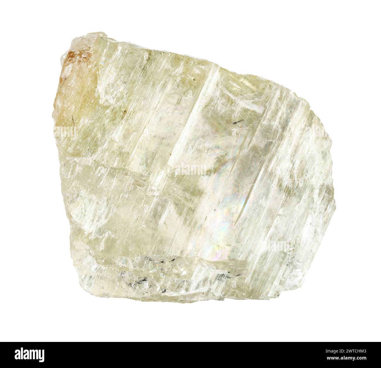 specimen of natural raw hiddenite rock cutout on white background Stock ...