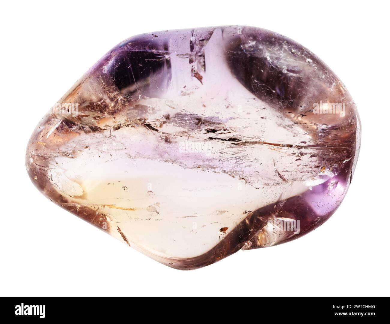 specimen of natural tumbled ametrine mineral cutout on white background Stock Photo - Alamy