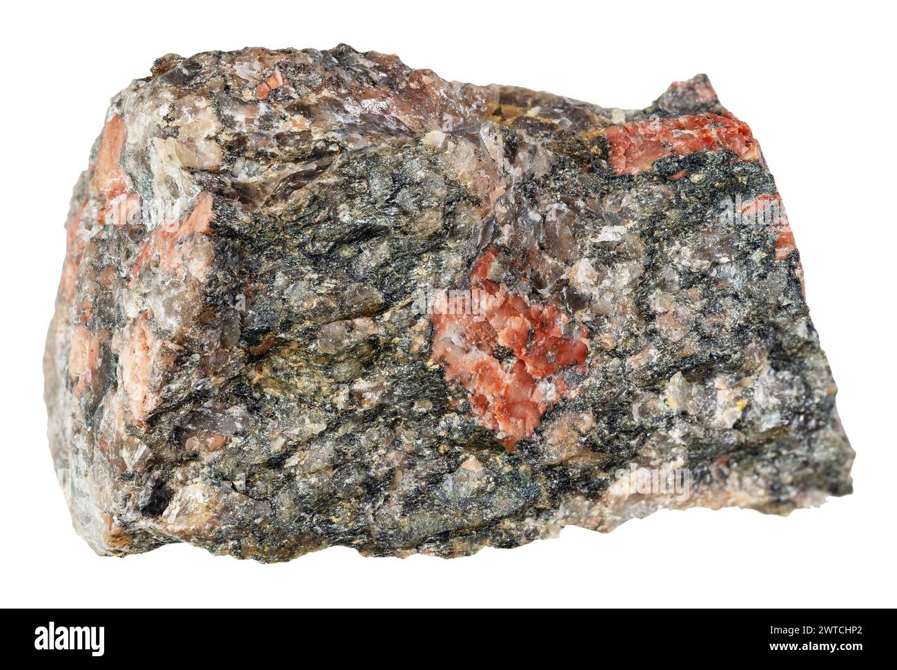 specimen of natural raw gneissoid granite rock cutout on white ...