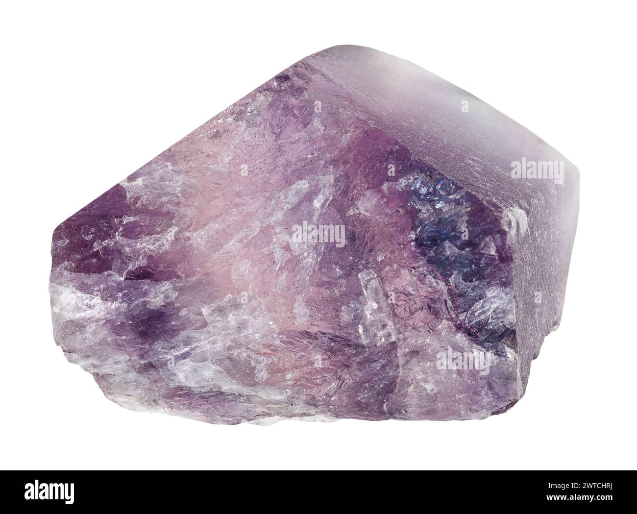specimen of natural raw purple banded fluorite mineral cutout on white ...