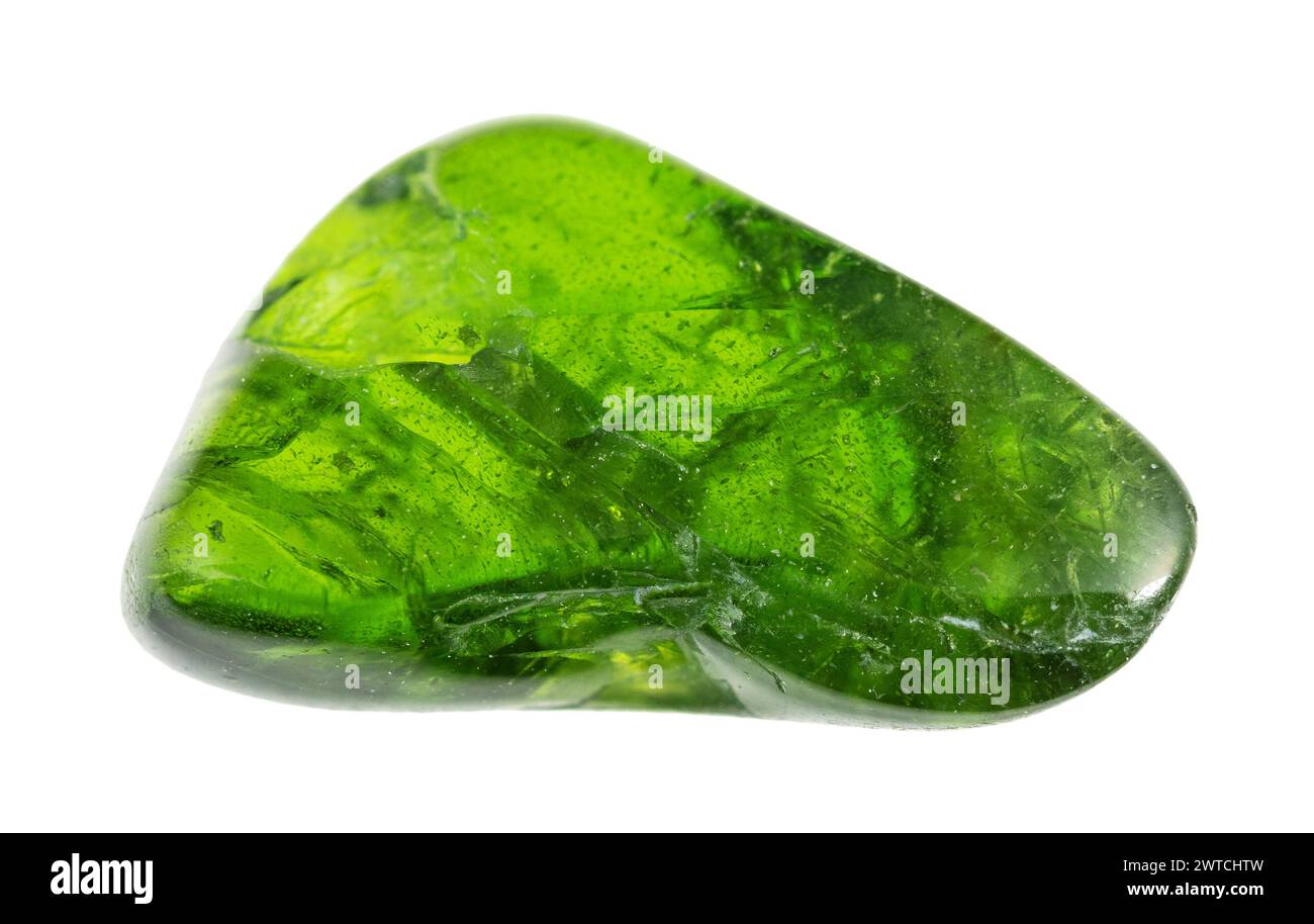 specimen of natural tumbled chrome-diopside crystal cutout on white ...