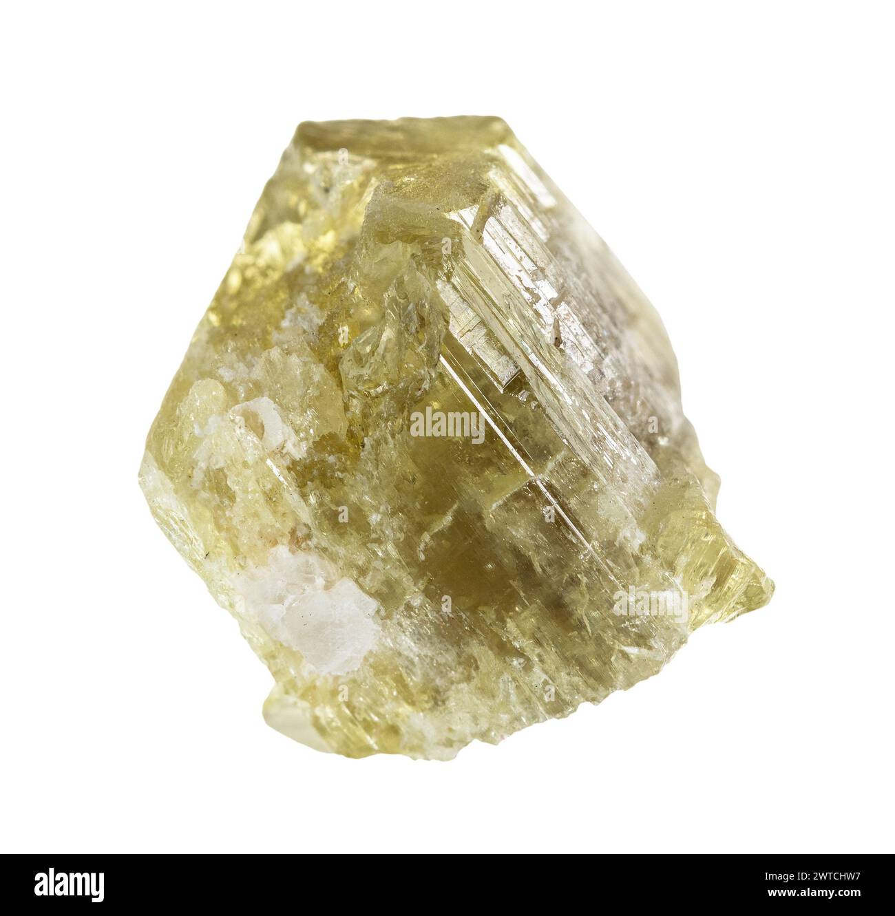 specimen of natural raw chrysoberyl crystal cutout on white background ...