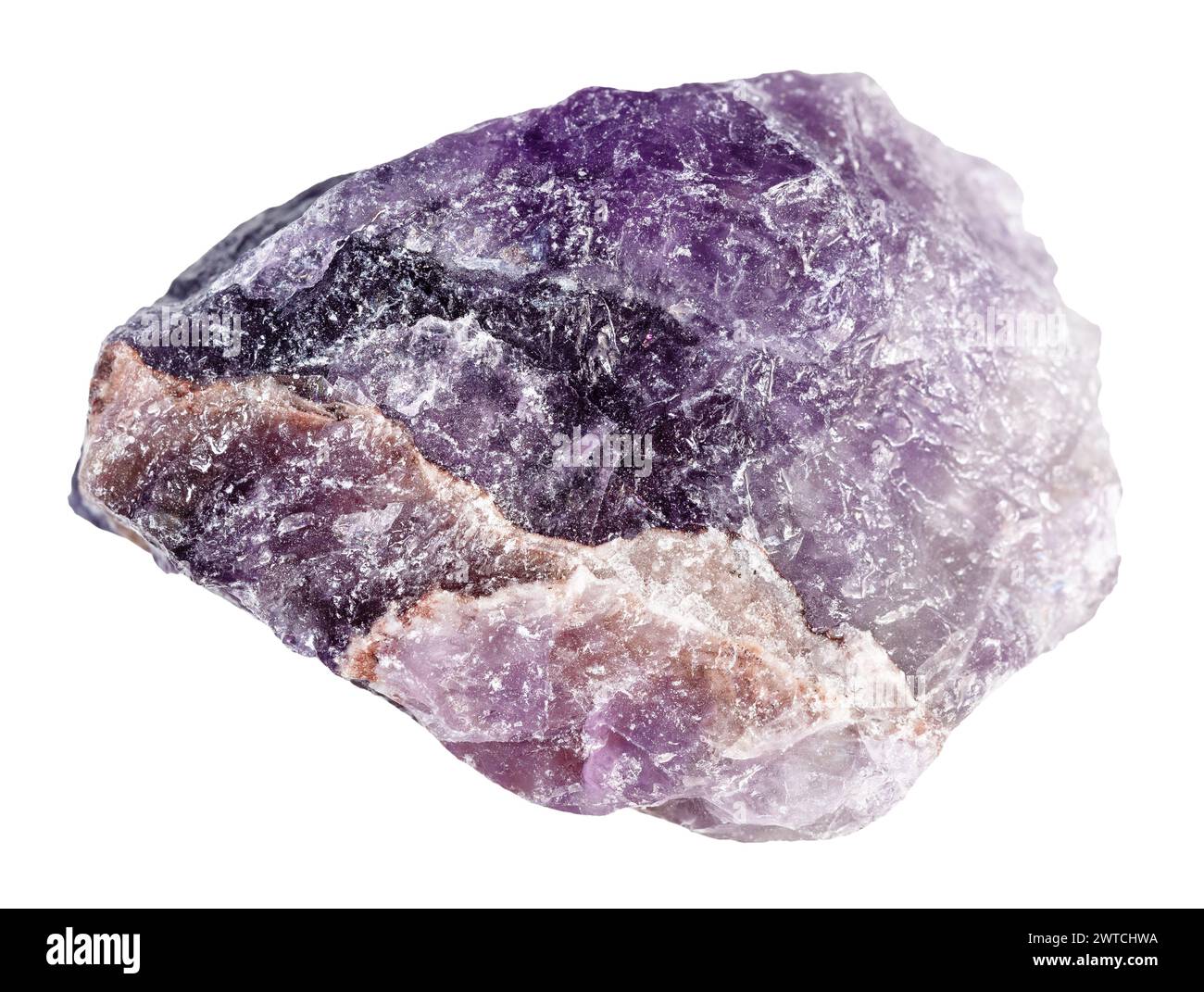 specimen of natural raw amethyst rock cutout on white background Stock ...