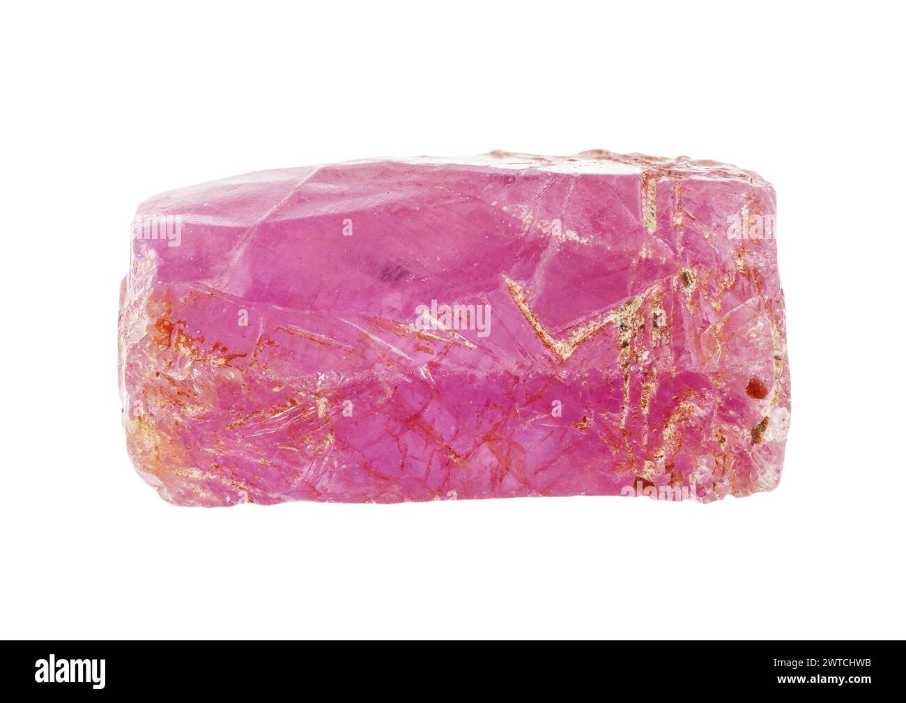 specimen of natural unpolished pink ruby crystal cutout on white ...