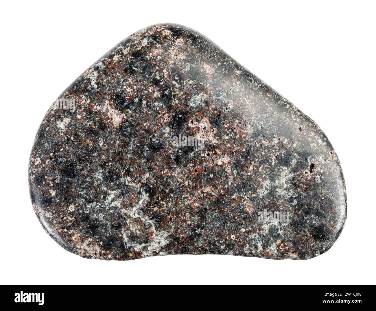 specimen of natural tumbled basalt with hematite mineral cutout on ...