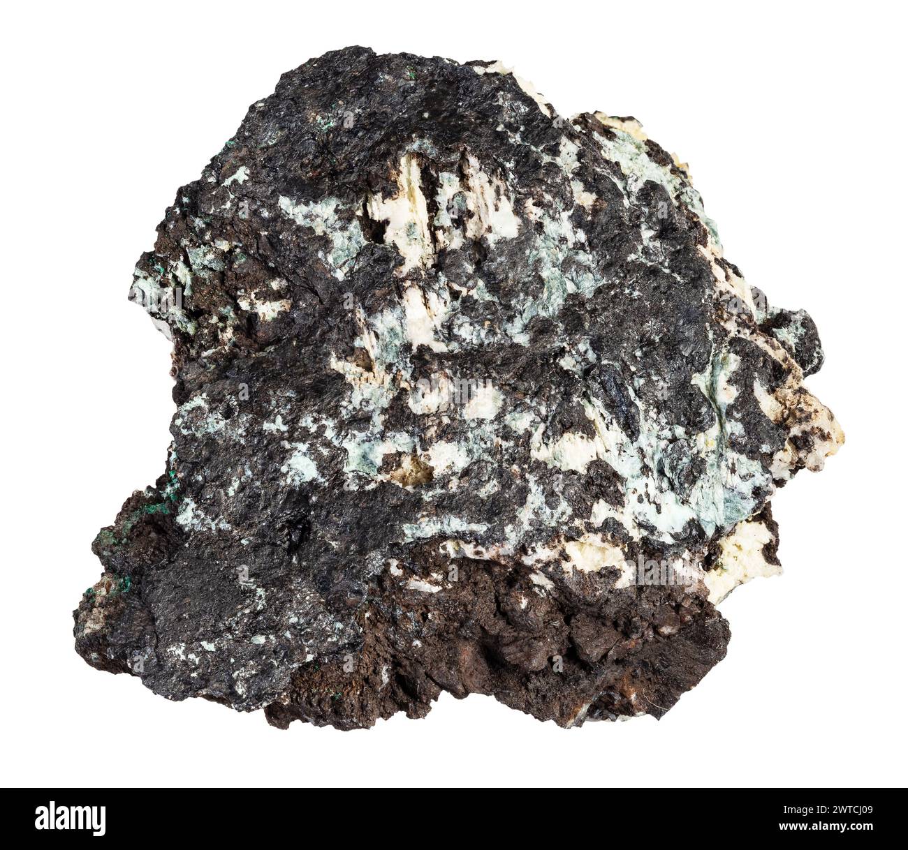 specimen of natural raw tenorite rock cutout on white background Stock ...