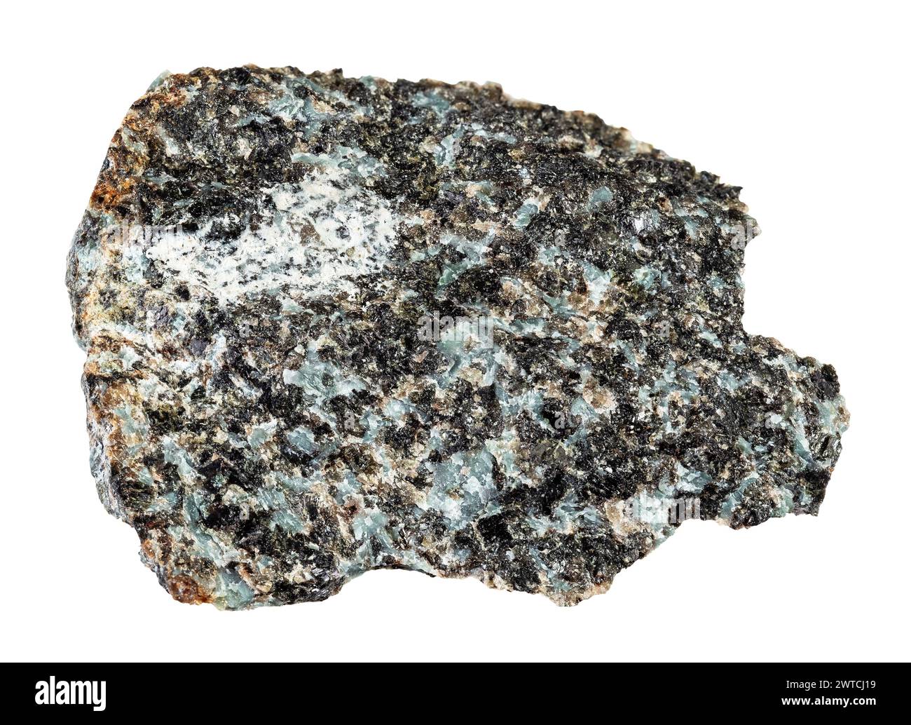 specimen of natural raw gabbro norite mineral cutout on white ...