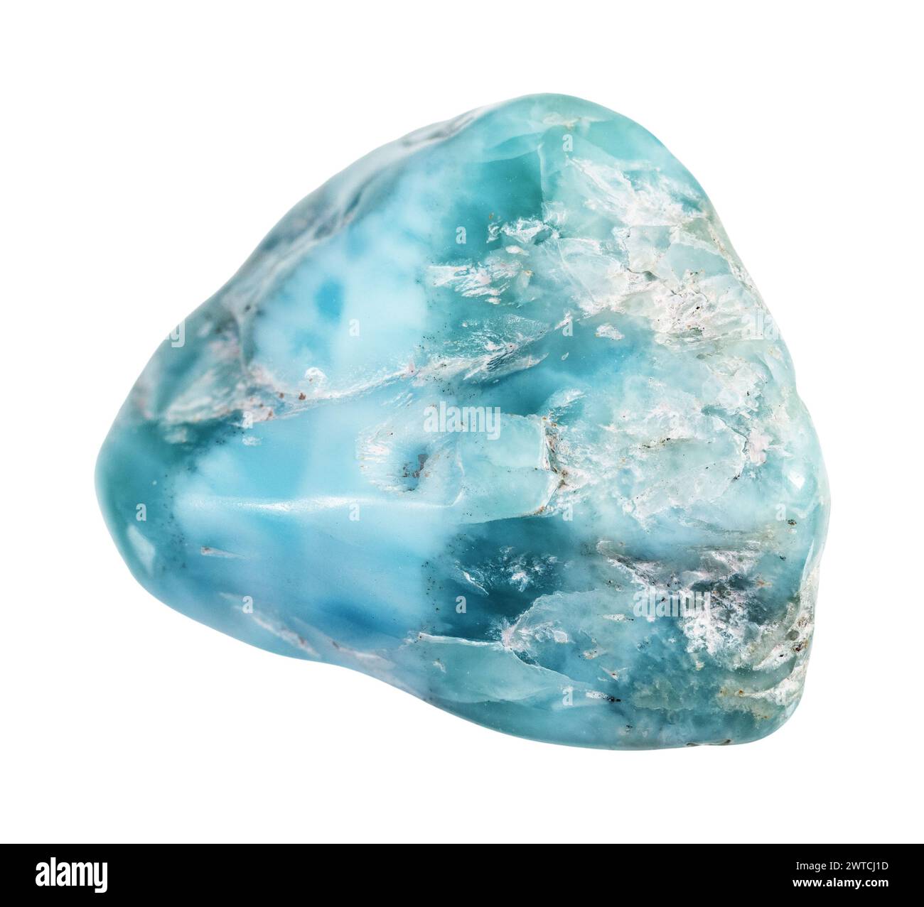 specimen of natural tumbled larimar mineral cutout on white background ...