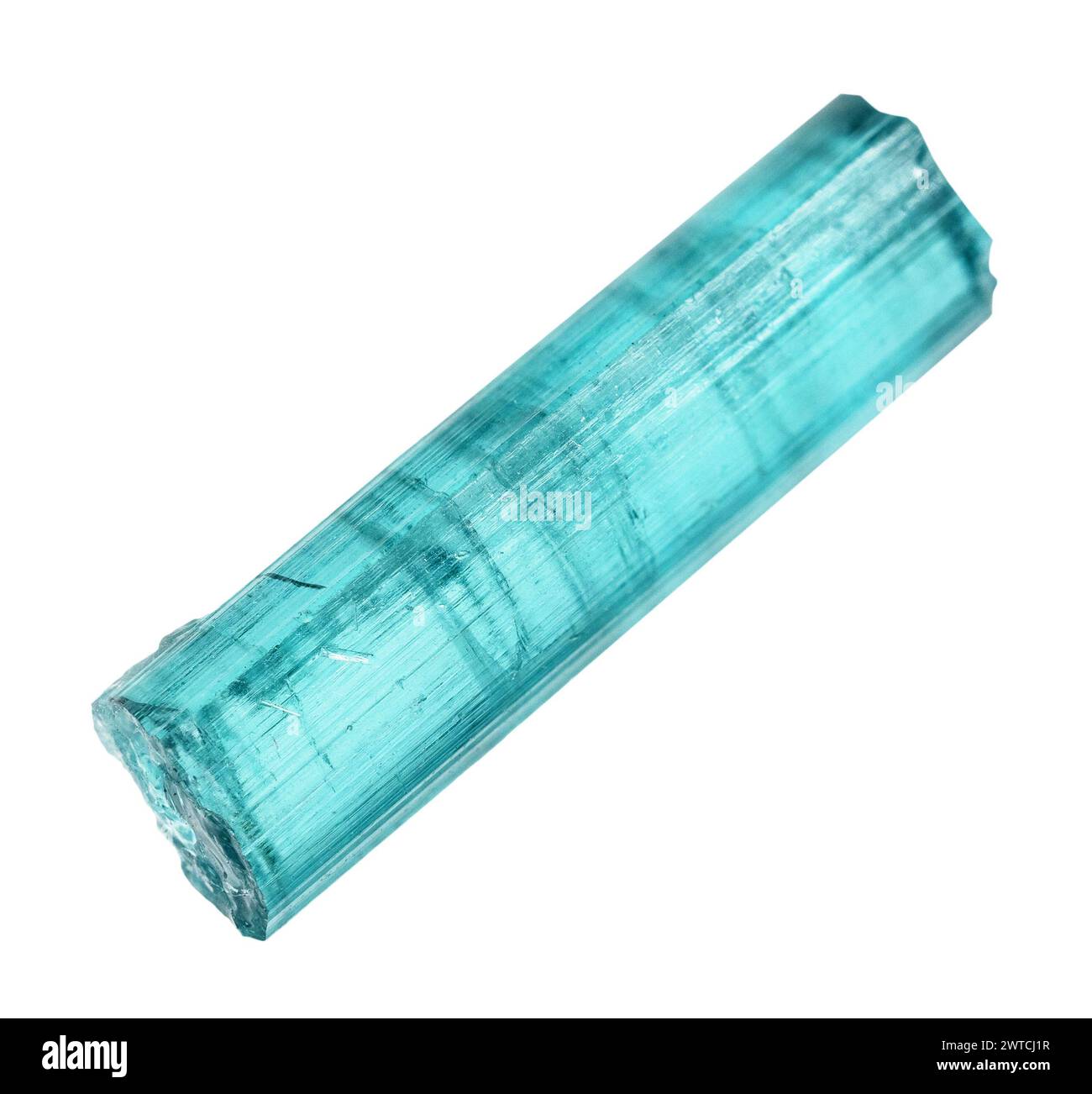 specimen of natural indigolite tourmaline crystal cutout on white ...