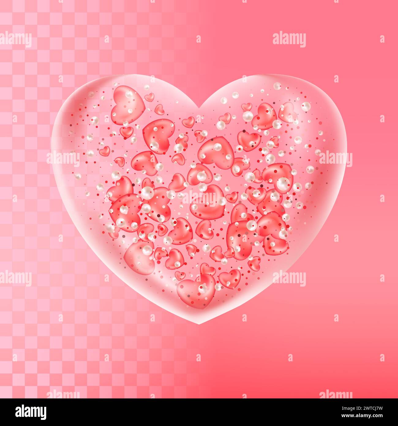 Red realistic glass heart. Plastic transparent heart shape bubble. 3d ...