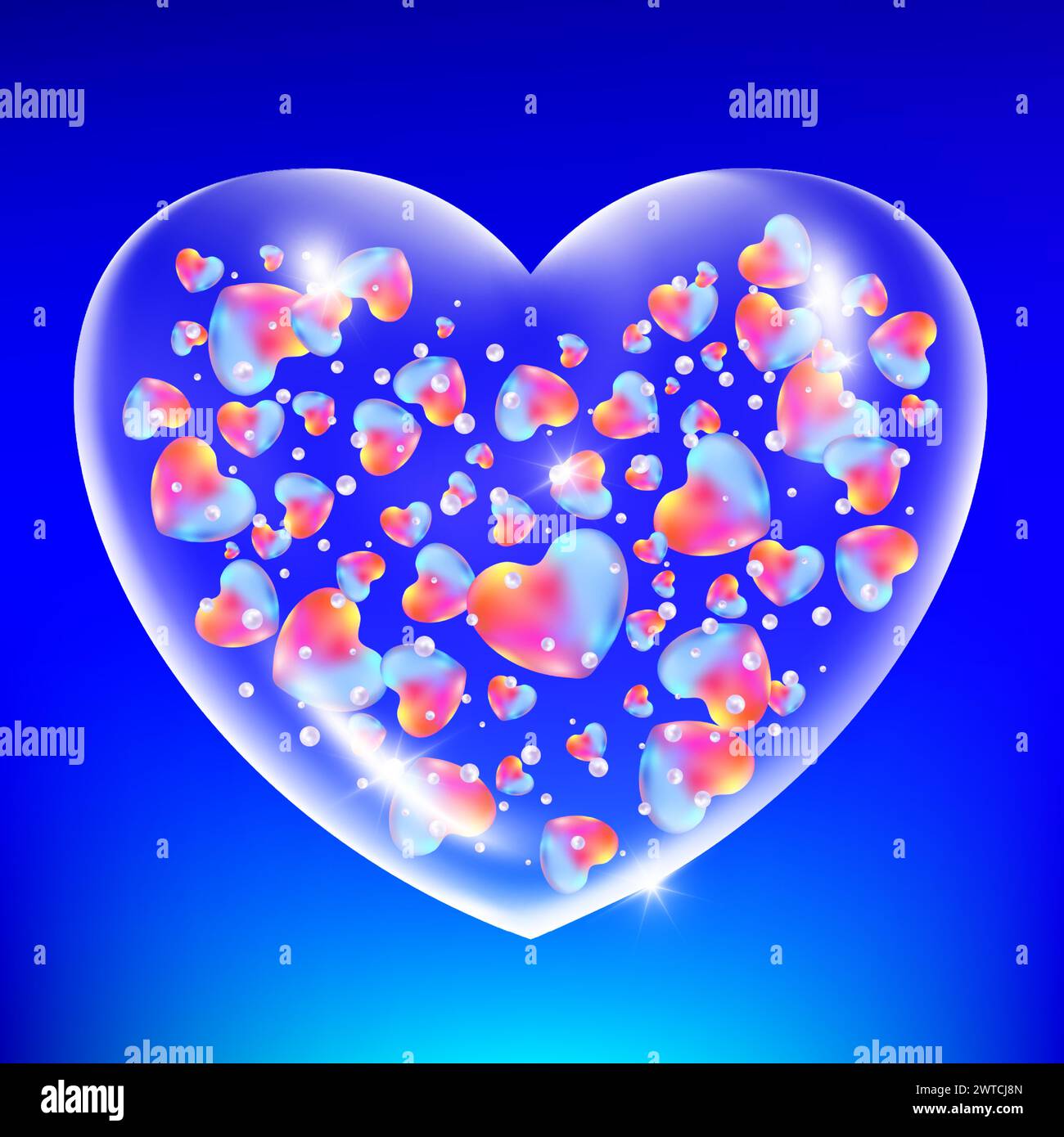 Transparent glass holographic heart. Realistic plastic gradient shape ...