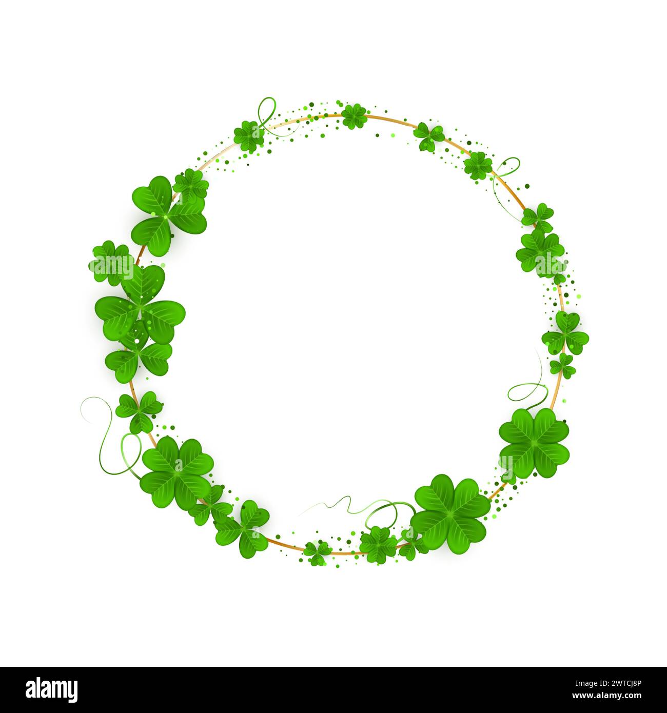 Realistic shamrock wreath. Round Clover frame. Green leaves floral ...