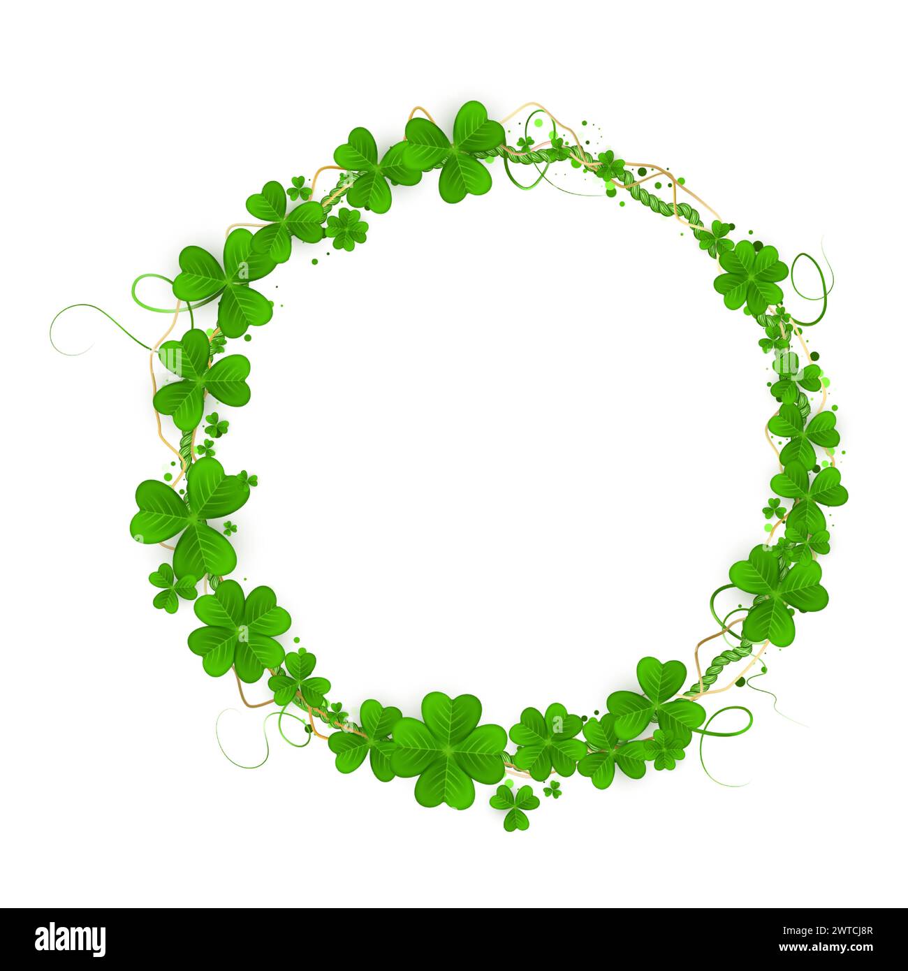Realistic shamrock wreath. Round Clover frame. Green leaves floral ...