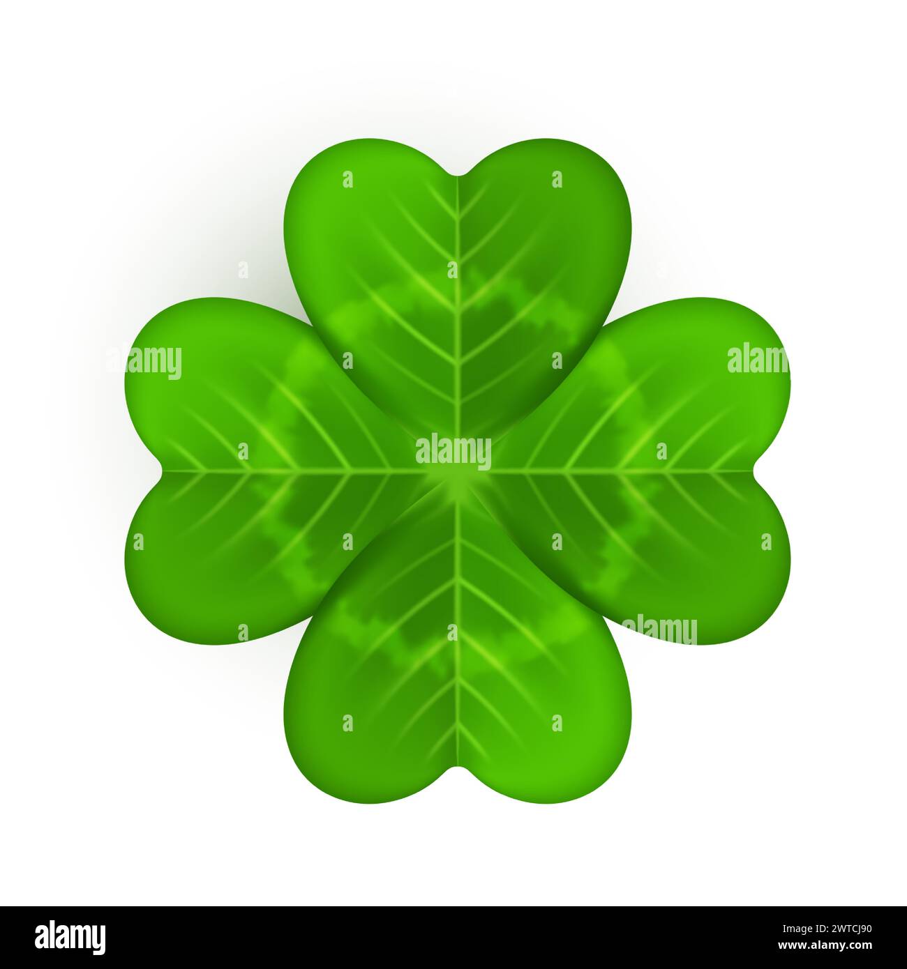 Realistic shamrock icon. Clover four leaves logo. Green floral sticker ...